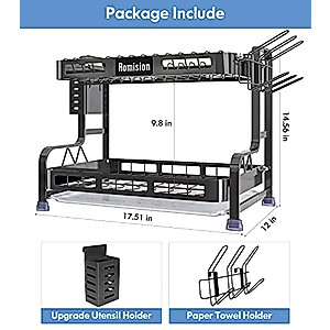 romision 2 Tier Dish Drying Rack, 304 Stainless Steel Large Dish Rack and Drainboard Set with Utensil Holder, Cup Holder and Water Tray, Dish Drainer for Kitchen Counter Space-Saving(Black)