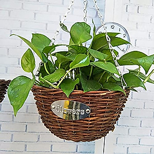 HUIKJI 2Pcs Hanging Basket Rattan Flower Pot,Garden Hanging Planter with Metal Chains for Indoor Outdoor Yard Wall Porch Restaurant Hotel Store Decoration European Style