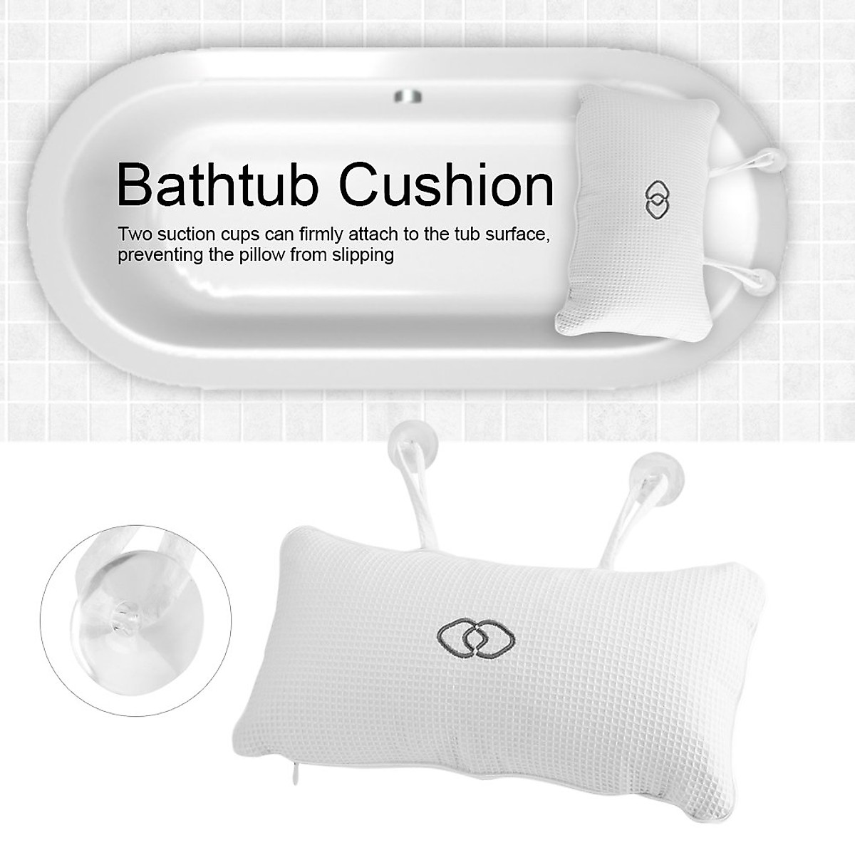 FTVOGUE Non-Slip Bath Pillow Bathtub Spa Cushion with Suction Cups Head Neck Support