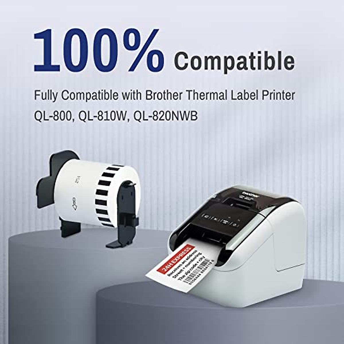 SAILNER Compatible Label Replacement for Brother DK-2251 (2.4" X 50 Ft.) Continuous Paper Tape Black/Red, Use with Brother QL Label Printers - 6 Rolls + 6 Frames DK-2251