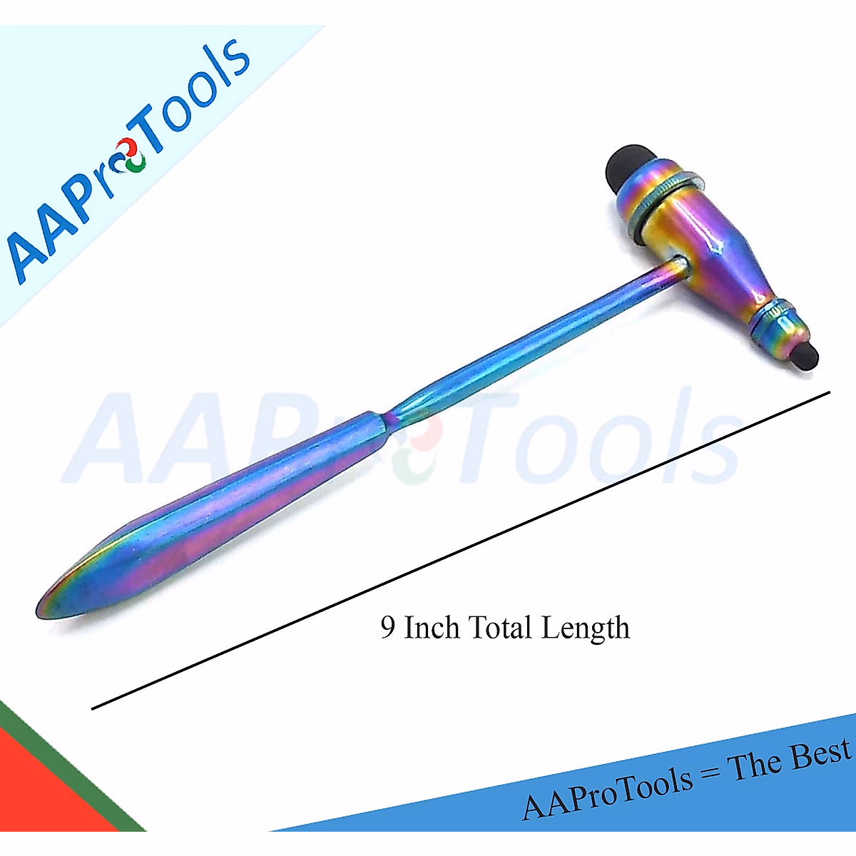 AAProTools Reflex Hammer, Neurological Reflex Hammer with Pointed Tip Handle, for Neurologic Reflex Diagnosis and Testing, Zinc-Alloy Metal Multi Rainbow