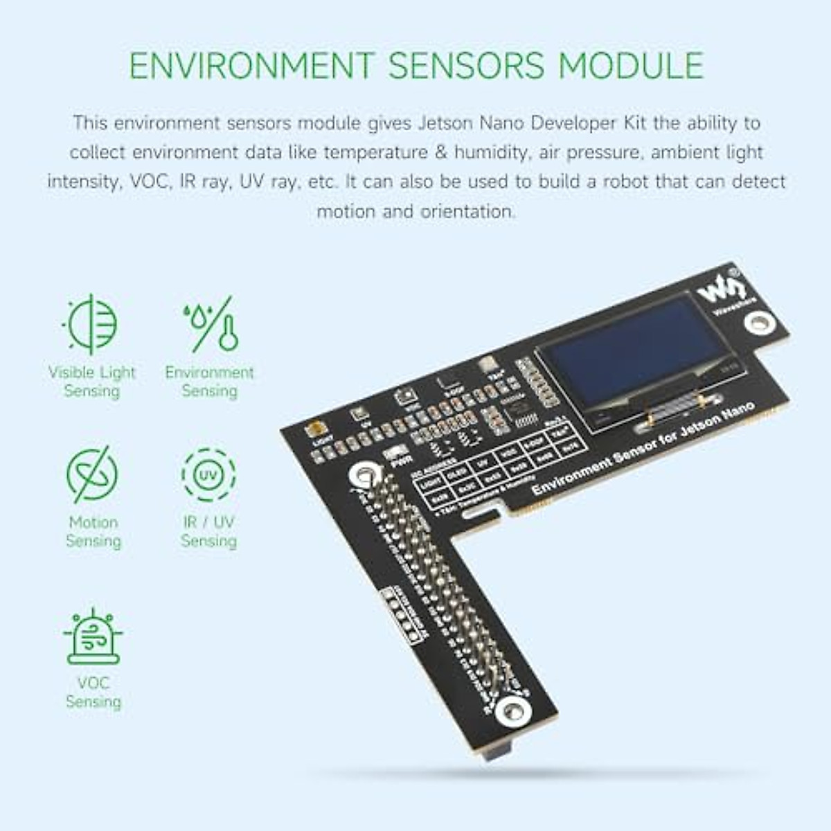 Waveshare Environment Sensors Module Designed for Jetson Nano I2C Bus with 1.3inch OLED Display