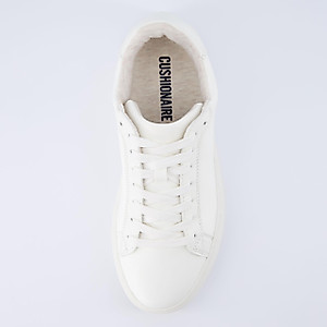 CUSHIONAIRE ROC Lace Up Womens White Sneakers | Comfortable Vegan Leather Casual Platform Sneaker with Memory Foam, White 8
