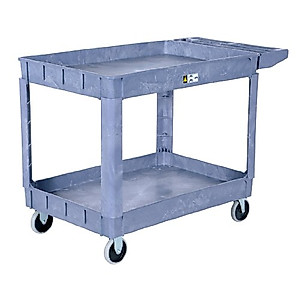 Vestil PLSC-2-2436 Plastic Service Cart with 4" Lipped Shelves, 2 Shelves, Gray, 550 lbs Load Capacity, 33-1/2" Height, 36" Length x 24-1/2" Width