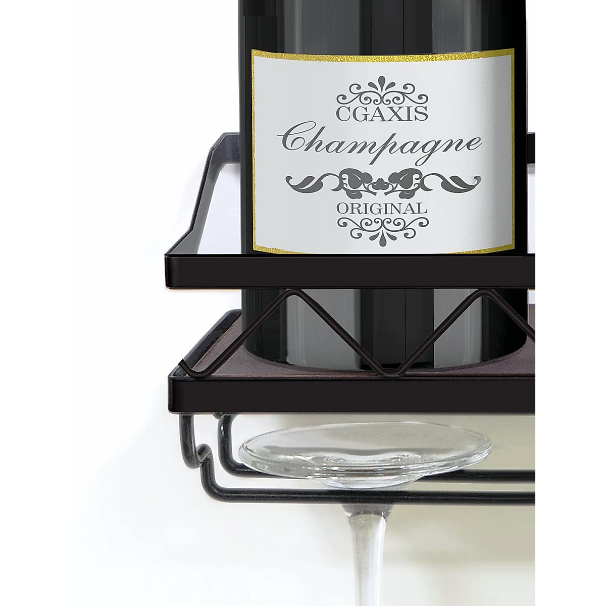 Wine Rack Wall Mounted, Bextcok 2-Pack Wine Glass Rack Wall Mounted Floating Wine Shelf with Glass Holder Champagne Display Storage Rack Wood Rustic for Kitchen Dining Room Bar Decoration, Bronze