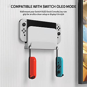 ECHZOVE Wall Mount for Nintendo Switch and Switch OLED, Metal Wall Mount Kit Shelf Stand Accessories with Joy Con Hanger,Safely Store Switch OLED Console Behind or Near TV, White