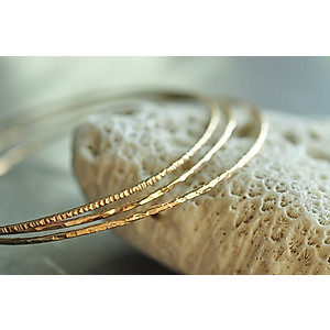 14k gold filled Bangles hammered slip on set of 3 textures, Mu-Yin Jewelry Handmade in USA (M)