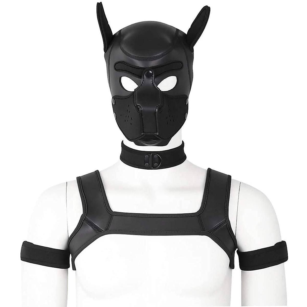 Unisex Neoprene Dog Head Mask, Novelty Dog Head Mask with Collar, Armband and Shoulder Strap
