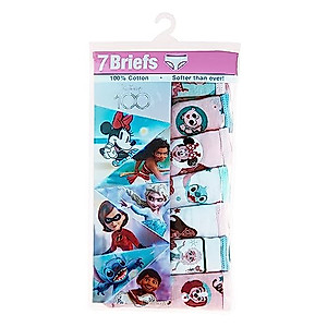 Disney Girls' Anniversary 100% Cotton 7pk Panties with Bambi, Pocahontas, Chipmunks, Elsa & More Sizes 2/3t, 4t, 4, 6, 8, 7-Pack Disney100