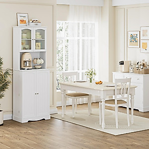 HOSTACK Buffet Cabinet with Storage, Modern Sideboard Buffet with Doors, Wood Coffee Bar Kitchen Storage Cabinet with Drawer and Adjustable Shelf for Kitchen, Dining Room, Living Room, White