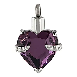 Perfect Memorials Hold My Heart Amethyst Cremation Jewelry - Beautiful Pendant for Loved One/Memorial Urn Necklace for 1 Cu/in of Adult Human Ashes, Lock of Hair, & More/Keep Them Close to Your Heart