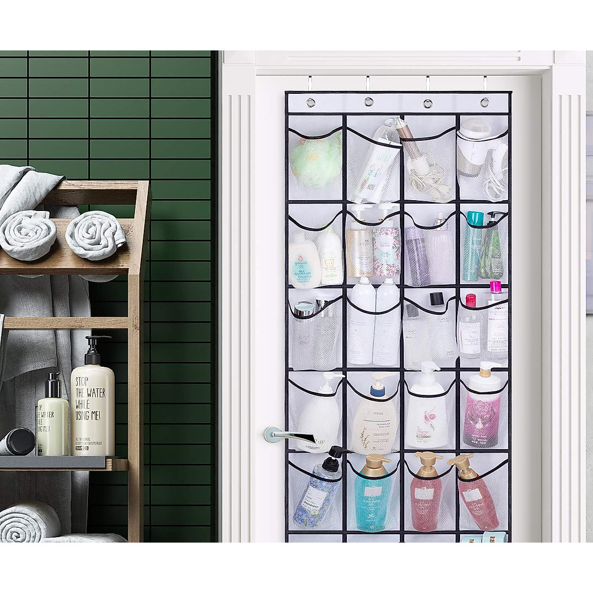 AOODA 28 Large Mesh Pockets Over The Door Shoe Rack, Hanging Shoe Organizer for Closet Hanging Shoe Rack Holder Hanger, White