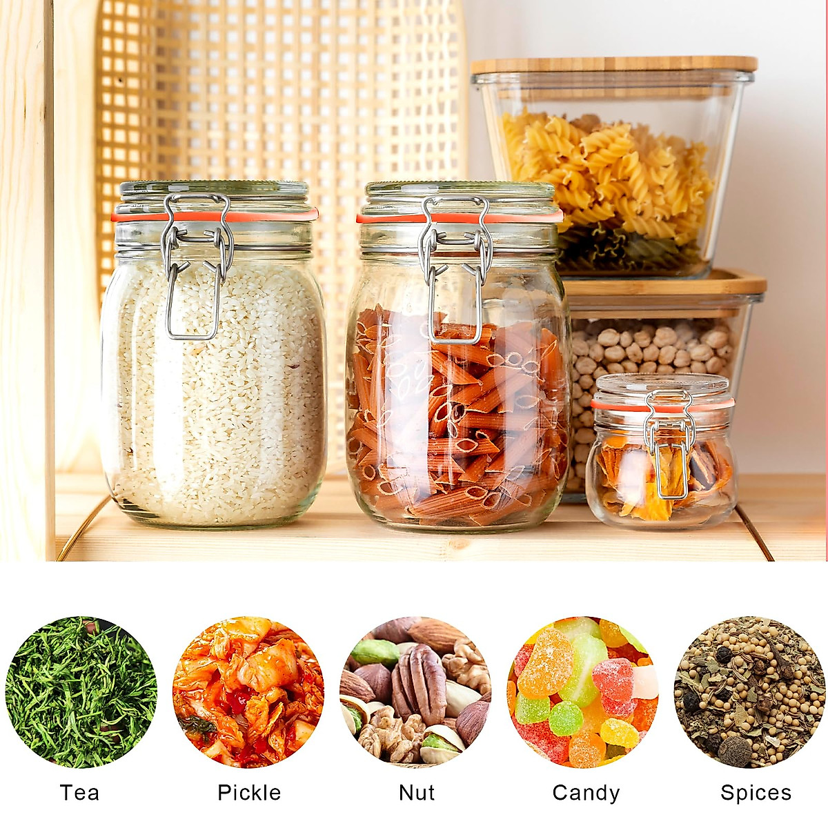 Molain 6Pcs Rubber Seals Rings for Glass Jars, Airtight Silicone Replacement Gasket for Jars Leak-proof Airtight Rubber Seal -3.7 Inches (Orange)