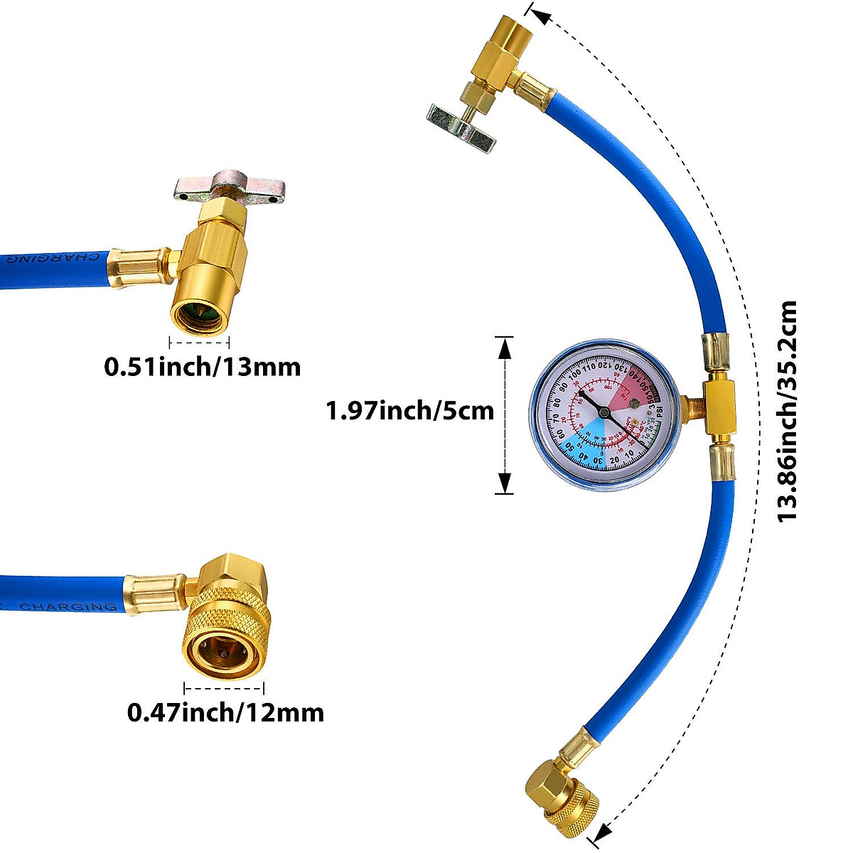 3 Pieces BPV31 Bullet Piercing Tap Valve Kits U-Charging Hose Refrigerant Can Tap with Gauge R134a Can to R12/R22 Port 1/2 Replace for AP4502525 BPV31D GPV14 GPV31 GPV38 GPV56 MPV31