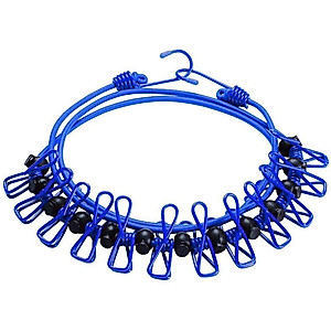 11 Feet Blue Windproof Clothesline with 12 Blue Clips, Adjustable Clothes Line for Home, Travel and Outdoor Hanging Clothes (Blue)