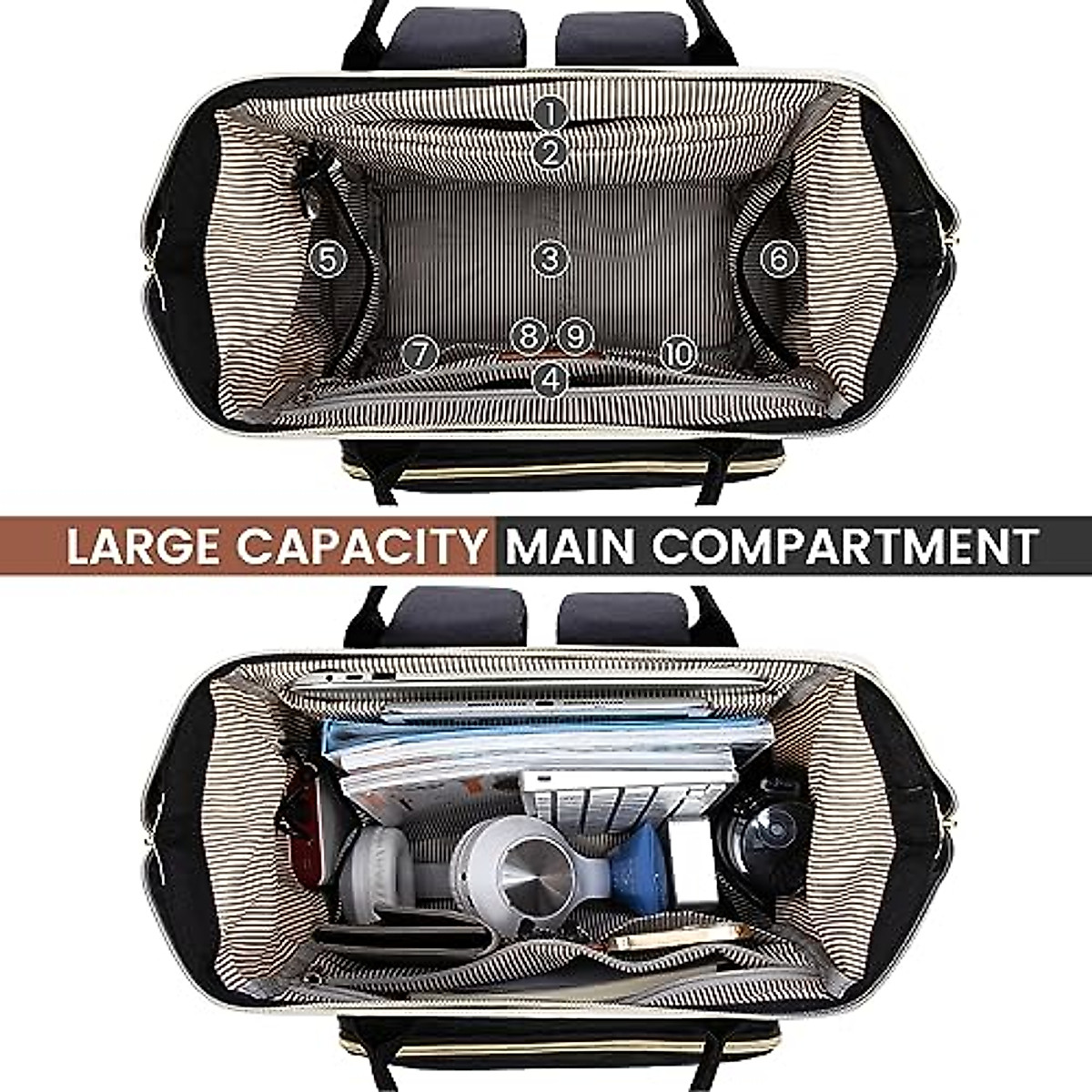 LOVEVOOK Laptop Backpack Purse for Women, Nurse Work Business Travel Backpack Bag, Wide Open Backpack, Lightweight Water Resistent Daypack with USB Charging Port, 15.6 inch, Beige-Black-Brown