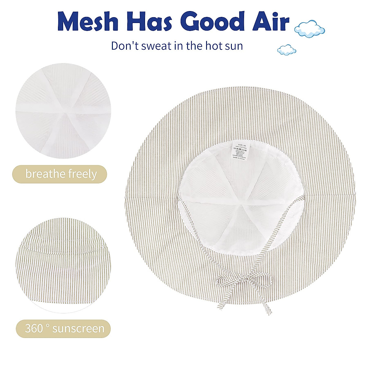 Zando Baby Girl Sun Hat Infant Wide Brim Hats Baby Boy Beach Hat UPF 50+ Toddler Caps for Boys Girls Baby Bucket Hat Beige 6-12 Months