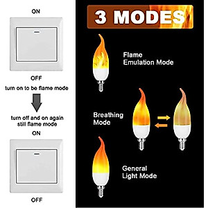 Ladiwanka E12 LED Candelabra Flame Light Bulbs for Outdoor Use, 3 Mode 1.2 Watt 1800K Warm White Orange Led Flame Bulb, Halloween Christmas Light Bulb, 4 Packs