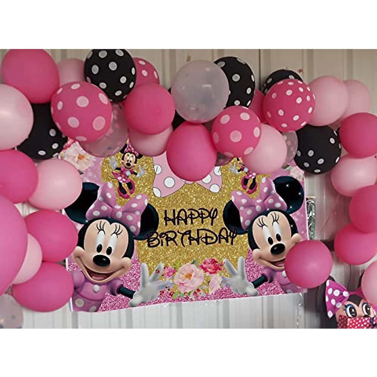 Pink Backdrop and Tablecloth for Girls Birthday Party Decorations Cartoon Birthday Party Photography Background Banner with Table Cover for Girls Party Supplies 5x3FT