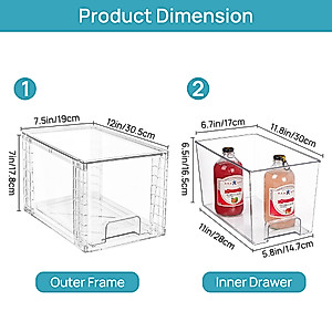Vtopmart 4Pack Large Stackable Kitchen Pantry Storage Drawers, Clear Organizer Bins with Handles, Acrylic Drawer Organizers for Kitchen Pantry, Bathroom Undersink, Cabinet Organization and Storage