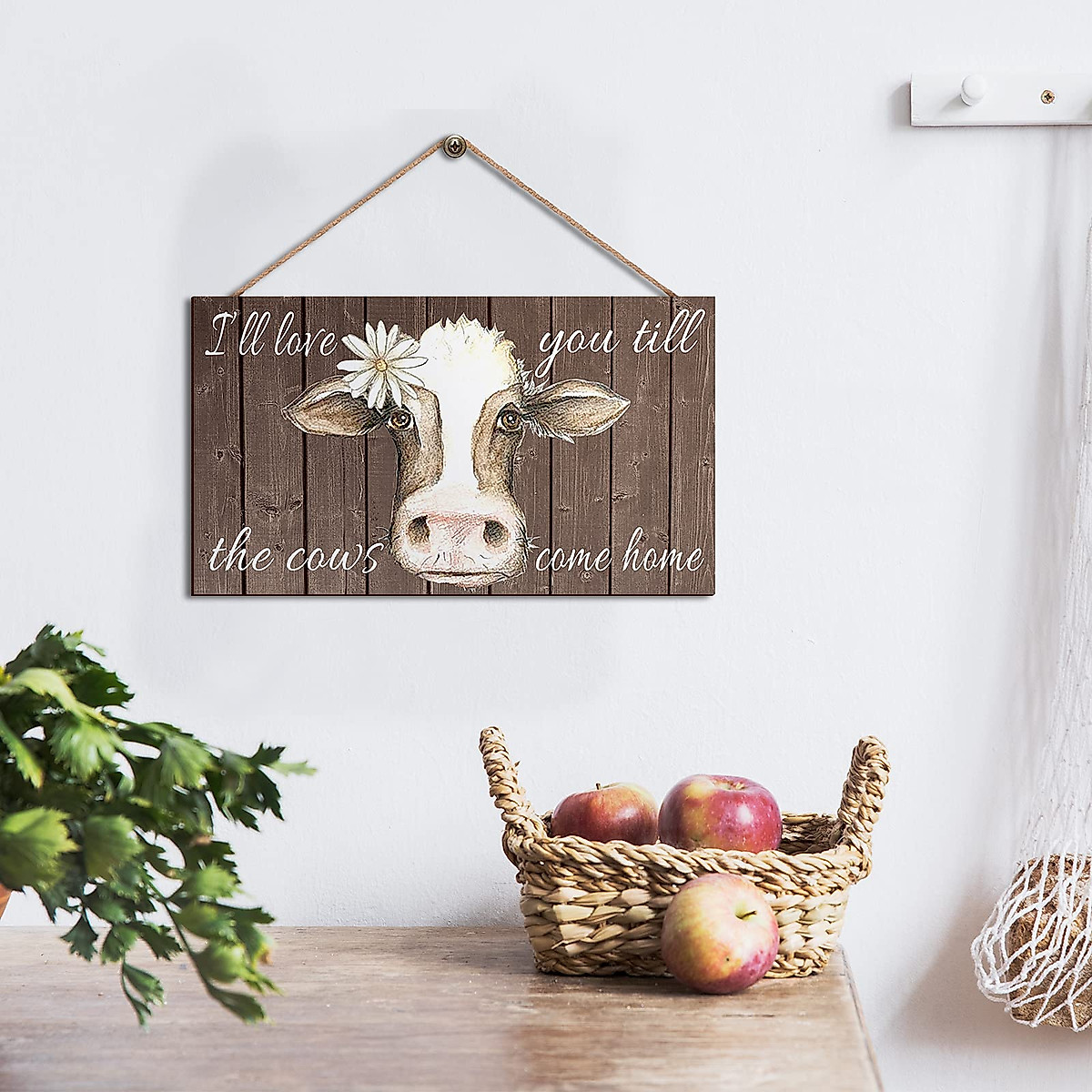 Blulu Rustic Farmhouse Decor Sign I Will Love You Till The Cows Come Home Sign 13.8 x 7.9 Inch Cow Sign Home Decor Farm Animal Nursery Decor Cow Wooden Kitchen Plaque for Home Porch Gardens Decor