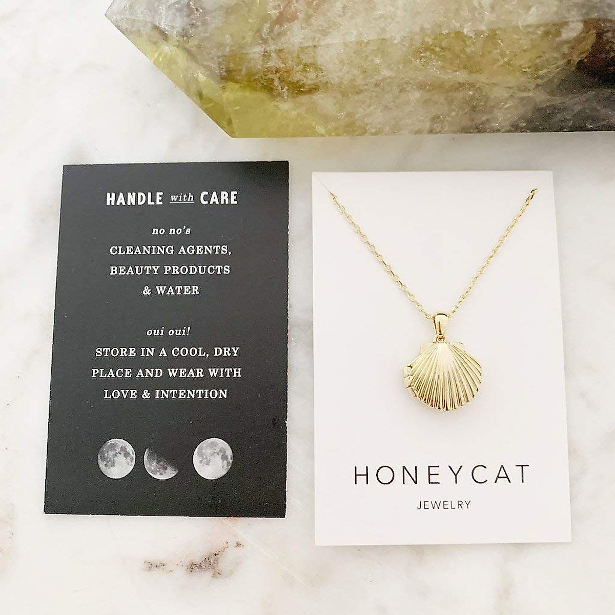 Honeycat Shell Locket Necklace in Gold, Rose Gold, or Silver | Minimalist, Delicate Jewelry (Gold)