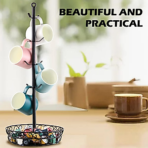 Coffee Mug Holder Stand with 8 Rotatable Hooks, Capsule Storage, Multipurpose Mug Holder, Coffee Station Organizer, Mug Tree for Kitchens, Offices, Parties & More, Black, 10.2(L)x10.2 (W)x24.4(H)inch