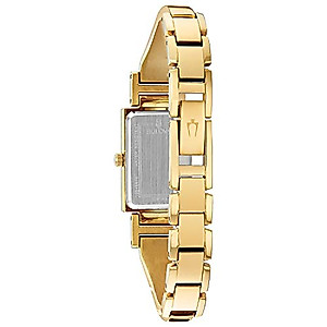 Bulova Ladies' Classic Diamond Dial Quartz Stainless Steel Watch, Rectangle, Mother-of-Pearl, Gold Tone