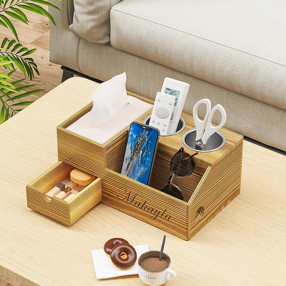 Makayla Hair Tool Organizer, Wooden Hair Dryer Holder Wall Mount, Bathroom Countertop Blow Dryer Organizer, Vanity Storage Stand for Accessories, Makeup, Toiletries (Pine)