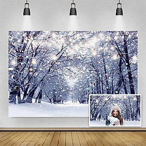 Yeele 10x8ft Snow Scene Backdrop Winter White Snow Forest Trees Wonderland Landscape Color Bokeh Photography Background Christmas Party Decorations Kid Adult Portrait Shooting Vinyl Photo Studio Props
