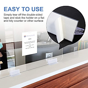 Lenink 10Pcs Adhesive Sneeze Guard Holder, Self Adhesive Plexiglass Holder Stand with 5Pcs Label Clips for 3/16" to 1/4" Thick Fasten Acrylic Panels Plexiglass Sheets