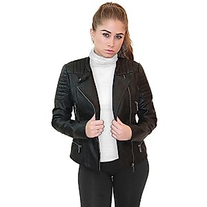 Olivia Miller Womens Faux Leather Zip Up Moto Biker Jacket JK5207S Black Medium