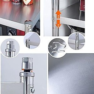 Stainless Steel Preparation Table Three-Tier Kitchen Workbench Metal Table Back Reinforced Beams High Load-Bearing Open Storage Shelves Large Storage(90x40x80cm)