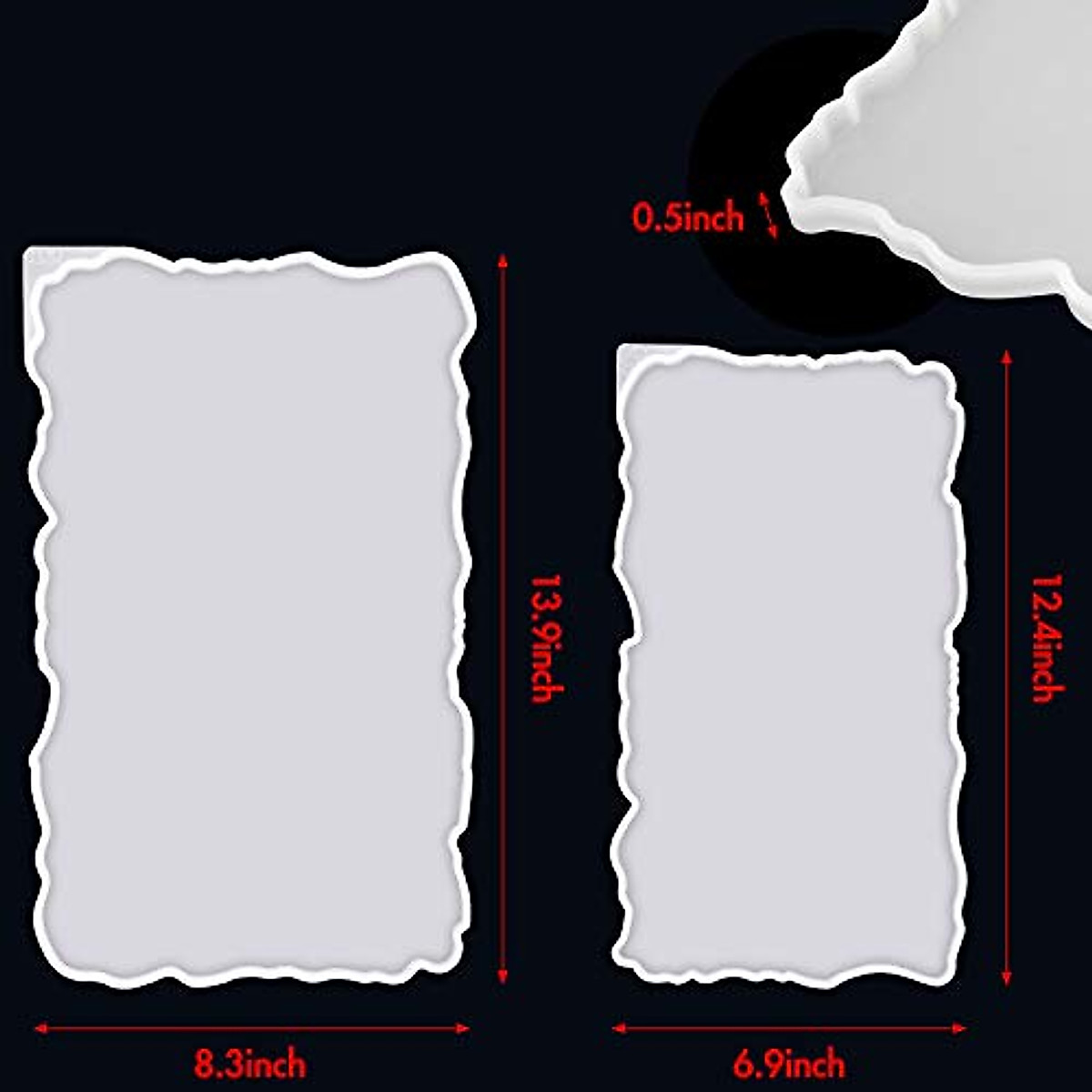 Rainmae Silicone Resin Tray Molds, Premium Geode Agate Platter Molds with 2pcs Geode Agate Tray Molds(8.3x13.9in & 6.9x12.4in), Epoxy Resin Casting Molds for Making Faux Agate Tray, Serving Board