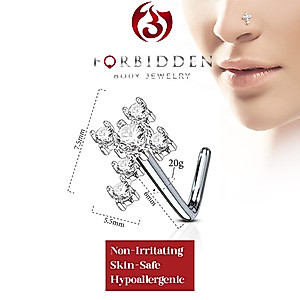 Forbidden Body Jewelry 20g Surgical Steel Large CZ Crystal Cross L-Shaped Nose Stud (Clear)
