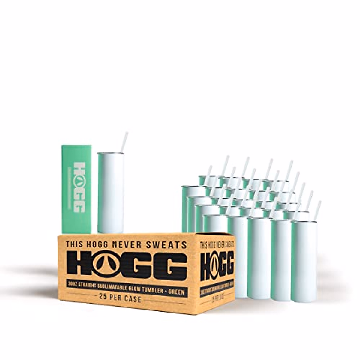 Hogg 30oz Sublimation Glow in the Dark Tumbler Case (25 Units), Glow in the Dark Sublimation Tumblers 30 oz, Blank Tumblers in Bulk, Glows After Exposure to Light - Green Tumbler