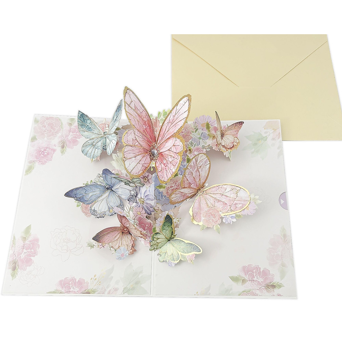 PQZKLDP 3D Pop-up Butterflies Greeting Card in Natural with Envelope and Note Tag Birthday-Anniversary-Wedding-Thank You- Gift Card All Occasion (Pink)