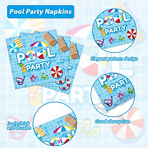 98 Pieces Pool Party Decorations Summer Beach Birthday Party Tablecloths Pool Surfboard Party Tableware Sets for Hawaiian Birthday Baby Shower Party Supplies Favors