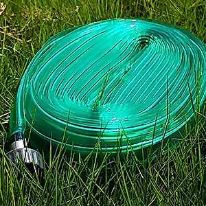 FUNJEE PVC Flat Soaker Hose 1/2'', Drip Hoses, Saves 70% Water, For Garden/Vegetable (50FT, Green)