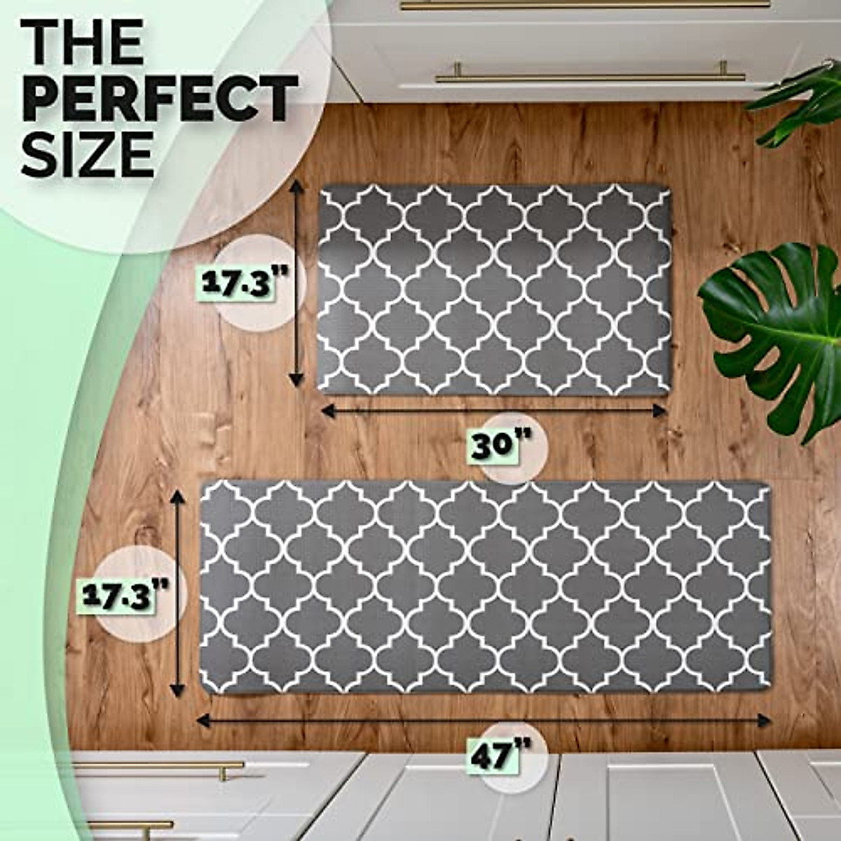 KitchenLit Kitchen Mat (2 PCS), Cushioned Anti Fatigue Kitchen Rug, Stainproof Kitchen Rugs and Mats Non Skid Washable, Memory Foam Kitchen Rug Set, Heavy Duty Black Rugs for Kitchen, Office