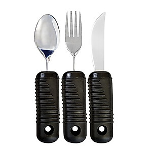 3 Piece Super Easy Grip Flatware Set - Bendable Built Up Utensils - Fork, Knife, and Spoon (Standard)