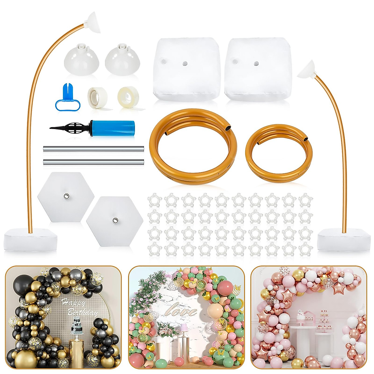 Balloon Arch Kit, Adjustable Balloon Arch Stand: Balloon Arch Frame Garden Arbors with Base - for Wedding Baby Shower Birthday Party Supplies Decorations (Gold)