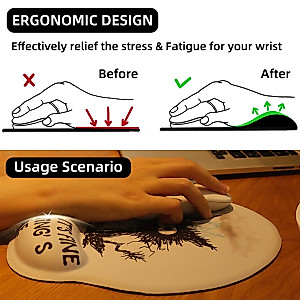Upgrade Mouse Pad with Wrist Rest, Funny Black Cat Ergonomic Gaming Gel Mouse Pad with Wrist Support, Computer Mousepad for Desk Home Office Laptop, Pain Relief, Non-Slip PU Base