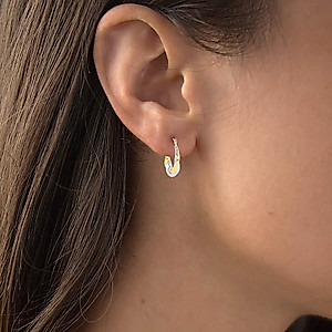 14K Yellow and White Gold Diamond Cut & Polished Twisted Hoop Earrings For Women | 4x20mm Hoops | Earrings For Sensitive Ears | Solid Gold Two Tone Hoops For Women