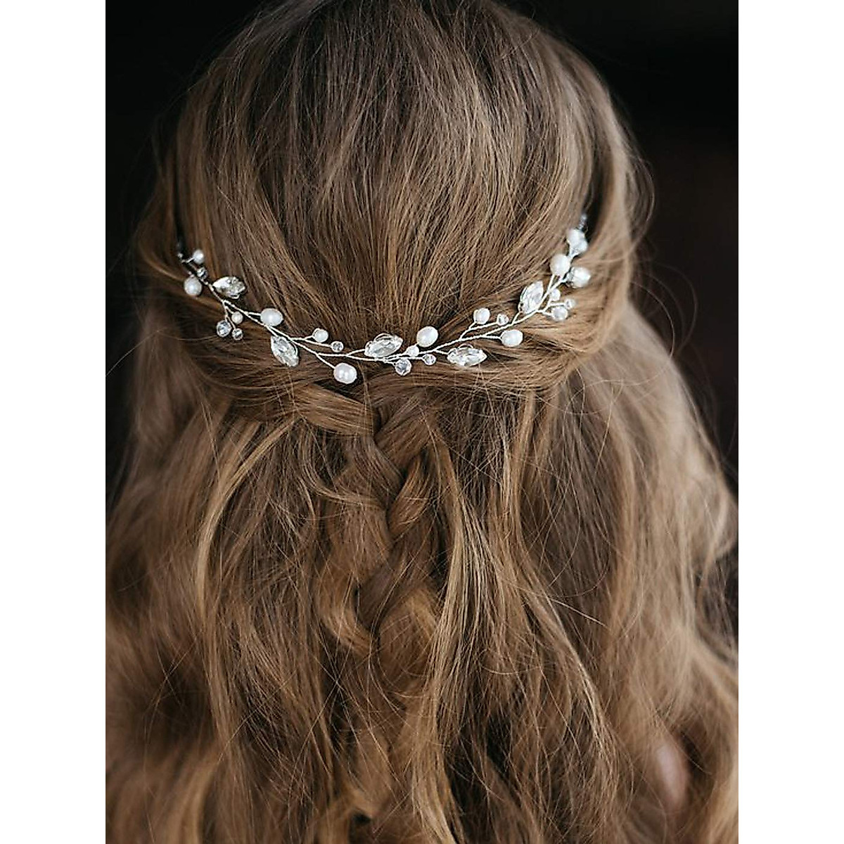 Jakawin Bride Pearl Wedding Hair Vine Rhinestone Hair Piece Crystal Bridal Hair Accessories for Women HV192 (1 Silver)