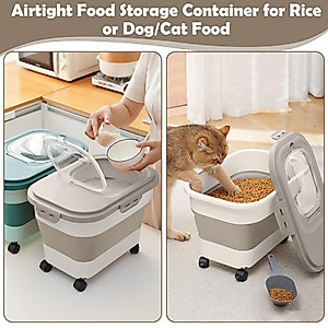 SSAWcasa Rice Storage Container, 20-30Lbs Airtight Large Food Storage Containers with Wheels, Scoop & Measuring Cup, Collapsible Kitchen Flour Bin, Dry Food Storage Holder for Rice Pet Food