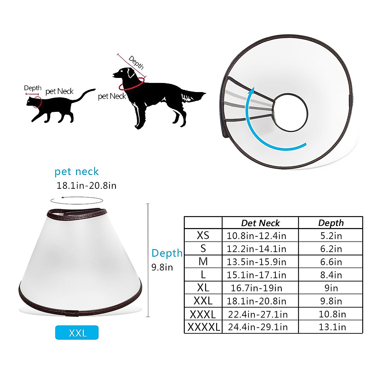 Adjustable Dog Elizabeth Collar Latest Upgrade Felicey Pet Protective Collar with Soft Edge Dog Neck Cone Recovery Cone Collar for Anti-Bite Lick, Surgery or Wound Healing (XXXXL)