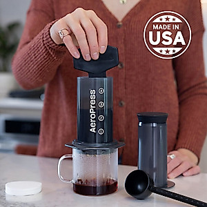 Aeropress Original Coffee and Espresso Maker, Barista Level Portable Coffee Maker with Chamber, Plunger, and Filters, Quick Coffee and Espresso Maker, Made in USA