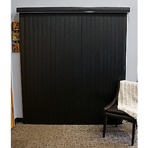 Black Frisco Textured Vinyl Vertical Blinds with 3-1/2" Embossed Vanes 78" Wide x 84" Long Cordless