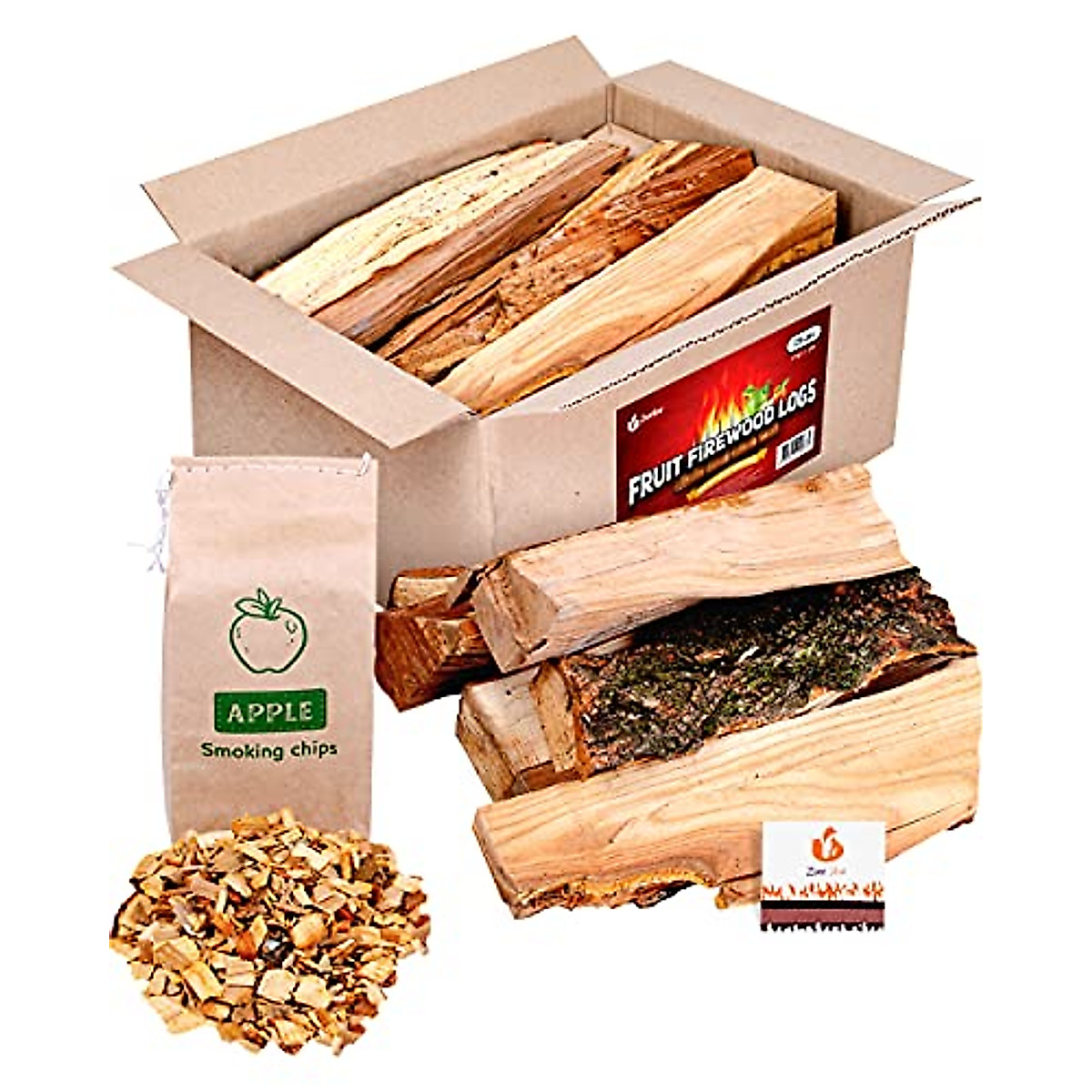 Zorestar Apple Cherry (Fruit Mix) for and Grilling - 13-15lb and BBQ Cooking firewood logs 15 lb - Apple (Fruit Mix) fire Wood and Chips - Box of fire logs for Camp, Grilling, Fireplace, Smoking